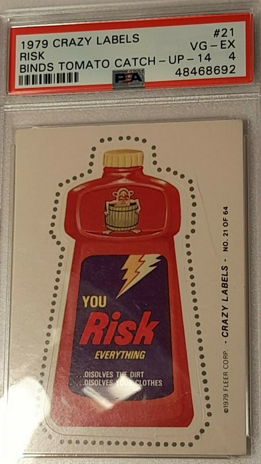 1979 FLEER Crazy Labels Risk Everything & Binds Tomato Catchup on bac ...