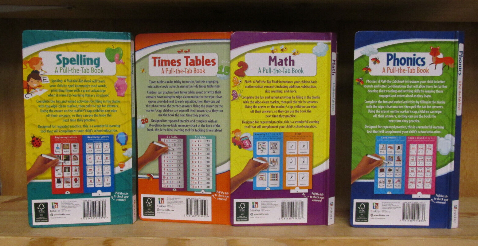 4 Children's Hinkler Educational Pull The Tab Math Spelling Phonics ...