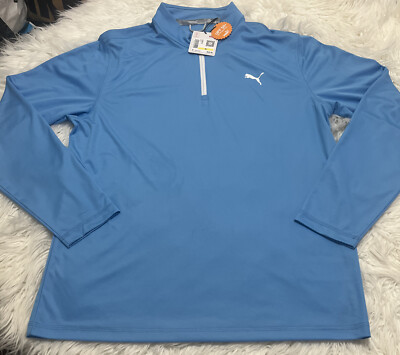 PUMA Men’s Sz M Golf Fairview Sun 1/4 Zip Blue Pullover Stretch 539889 ...