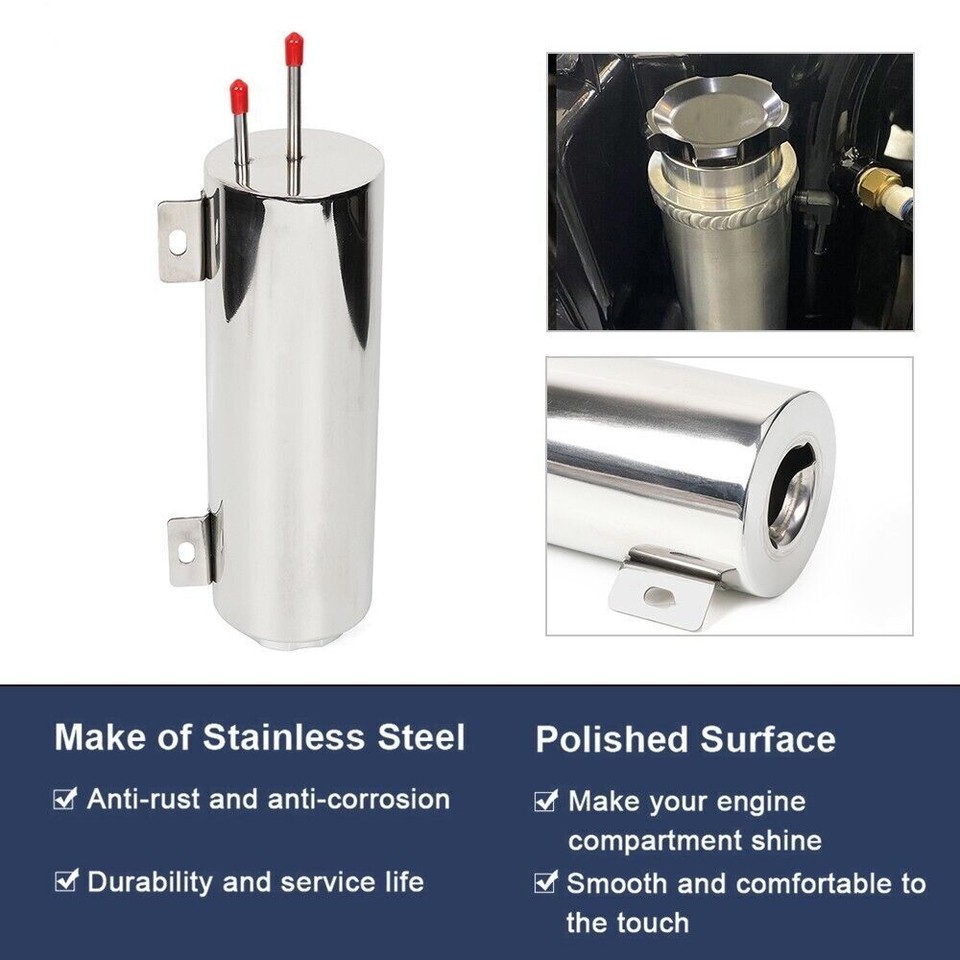 3"x 16" Polished Stainless Steel Radiator Coolant Overflow Catch Puke ...