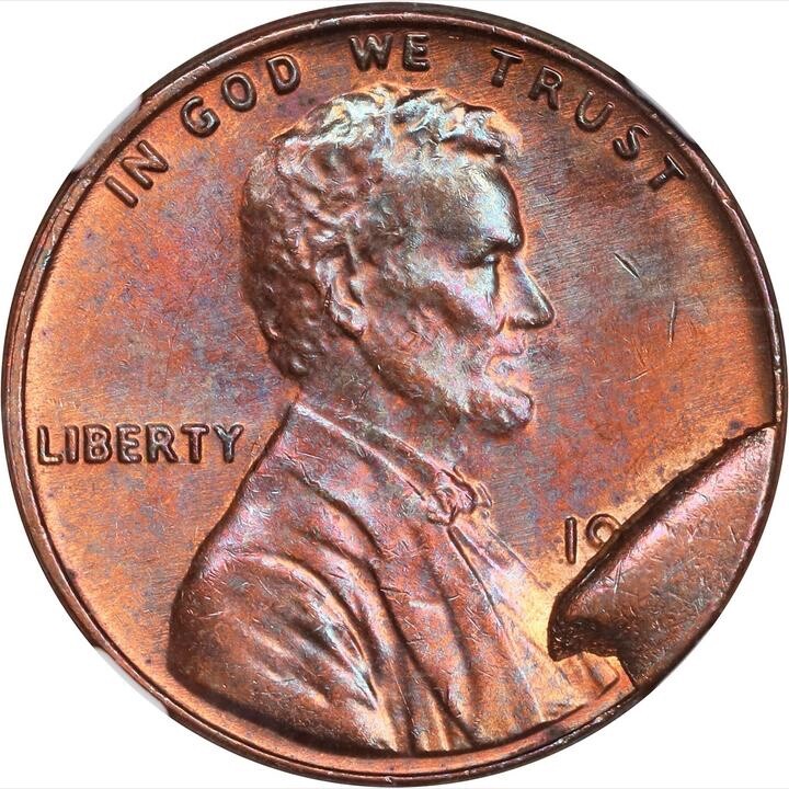 19XX Lincoln Cent NGC MS65BN CUD Obverse Die Break Toned Coin 1C Mint ...