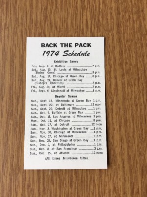 Green Bay Packers 1974 Pocket Schedule NFL Donald D. Hoeft For ...