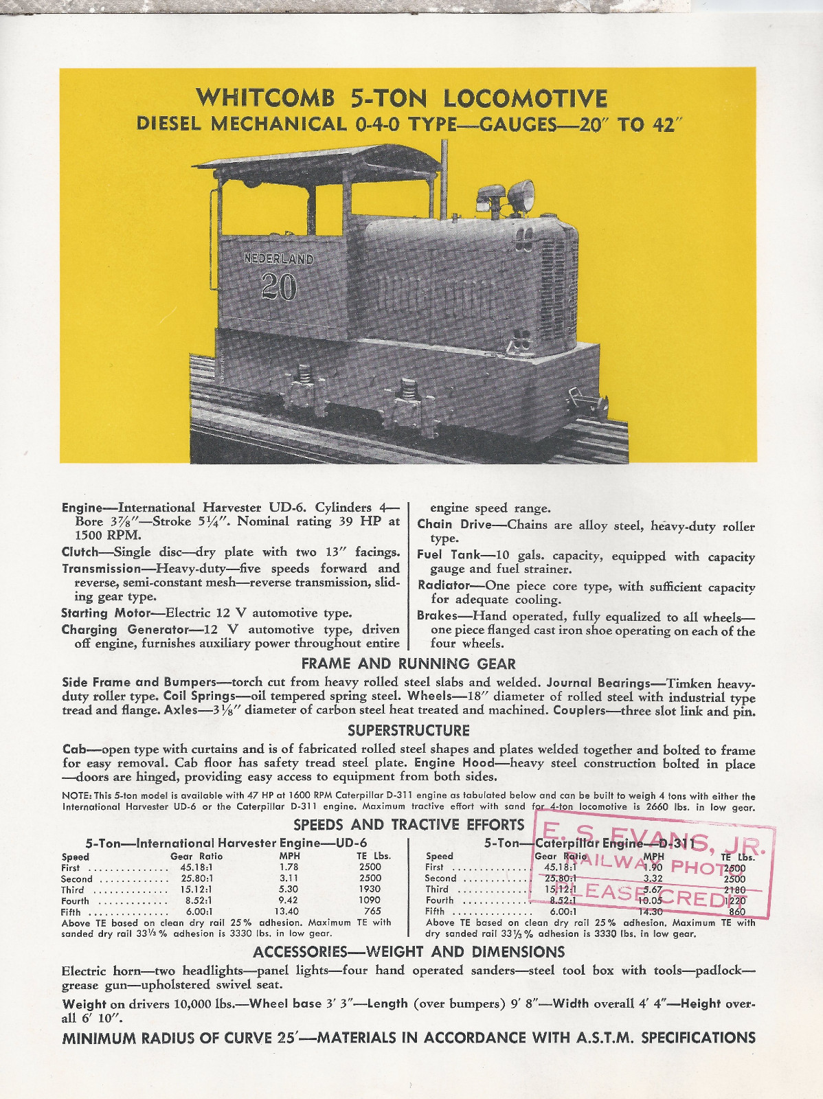 3 & 5 Ton Diesel Mechanical Locomotive 0-4-0 Whitcomb Locomotive Spec ...