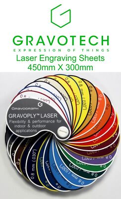 Gravoply 1.6mm Laser Engravable Sheet 450mm x 300mm Various Colours ...