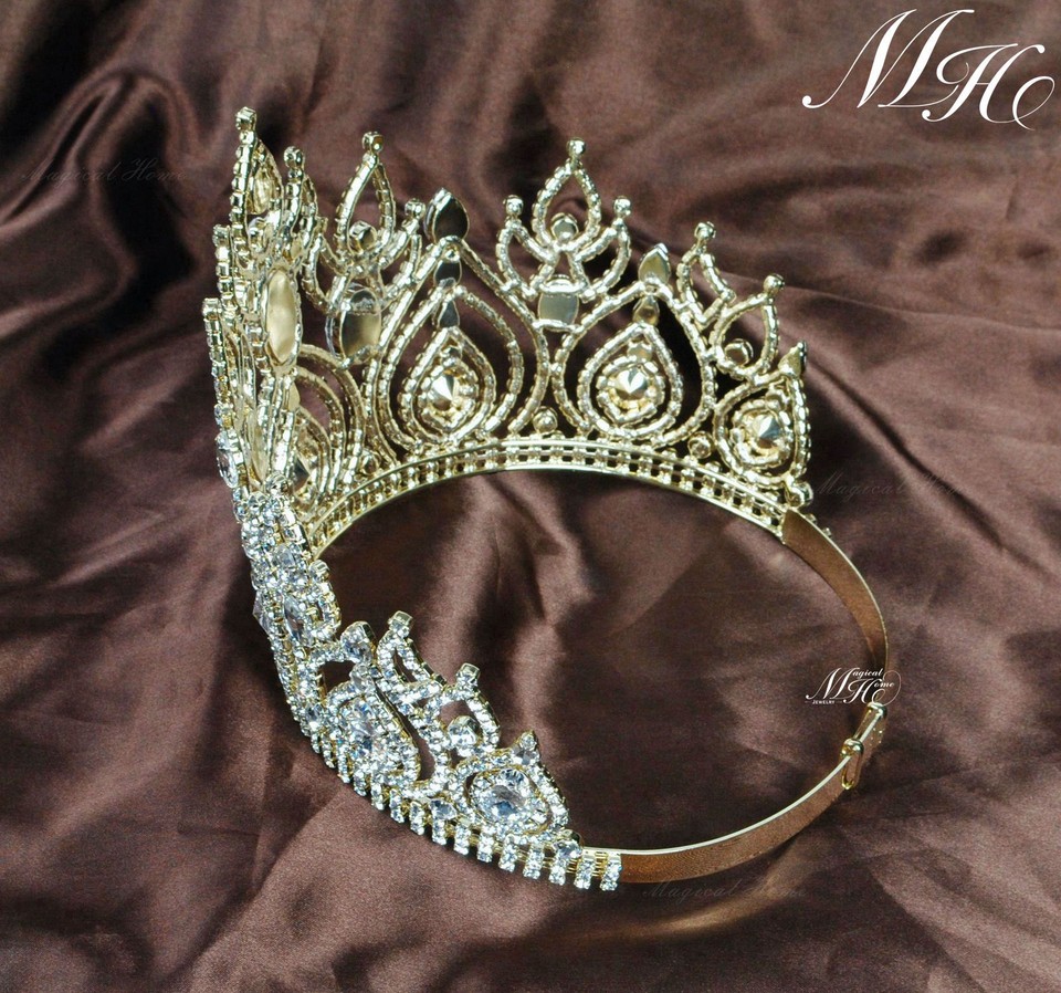 Luxurious Gold Tiaras Large Wedding Bridal Crowns Rhinestone Bride ...