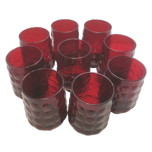 10 Vtg Royal Ruby Red Anchor Hocking Hobnail Bubble 10oz Glasses ...