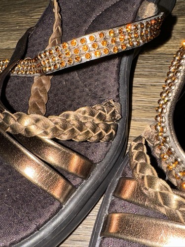 Skechers Rumblers Wedge Sandals Copper Rhinestone Braided Women’s 8.5 ...