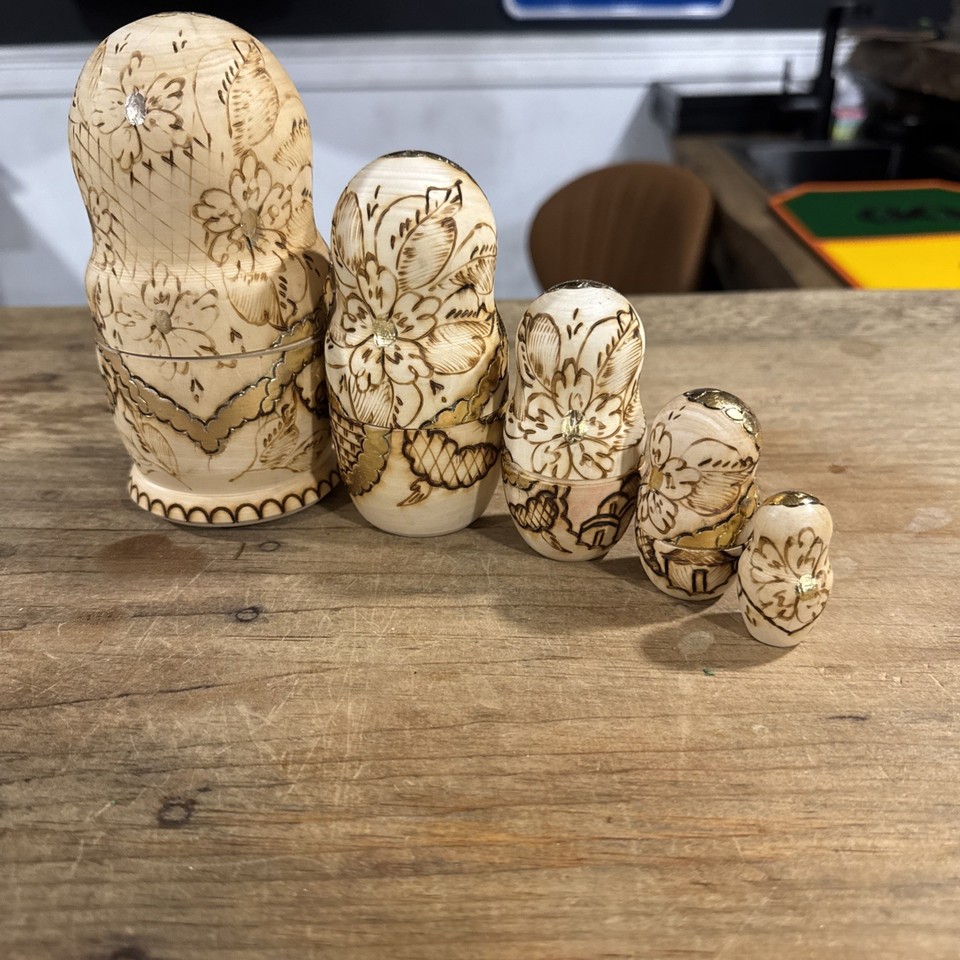 Vintage 5-Piece Set of Matryoshka Russian Hand Painted Nesting Dolls ...