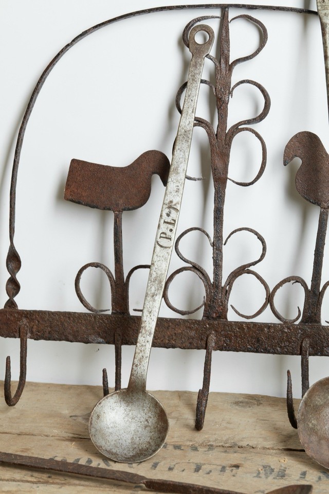 SUPERB 19TH C. PA WROUGHT IRON FOLK BIRD RACK WITH SIGNED & INCISED ...