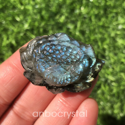 Top！Natural Labradorite Quartz Hand Carved Lotus Skull Crystal ...