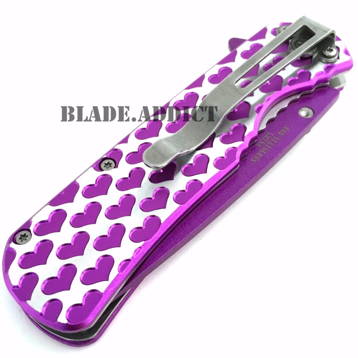Valentine's Day Gift Ladies Purple HEART Spring Open Assisted Pocket ...