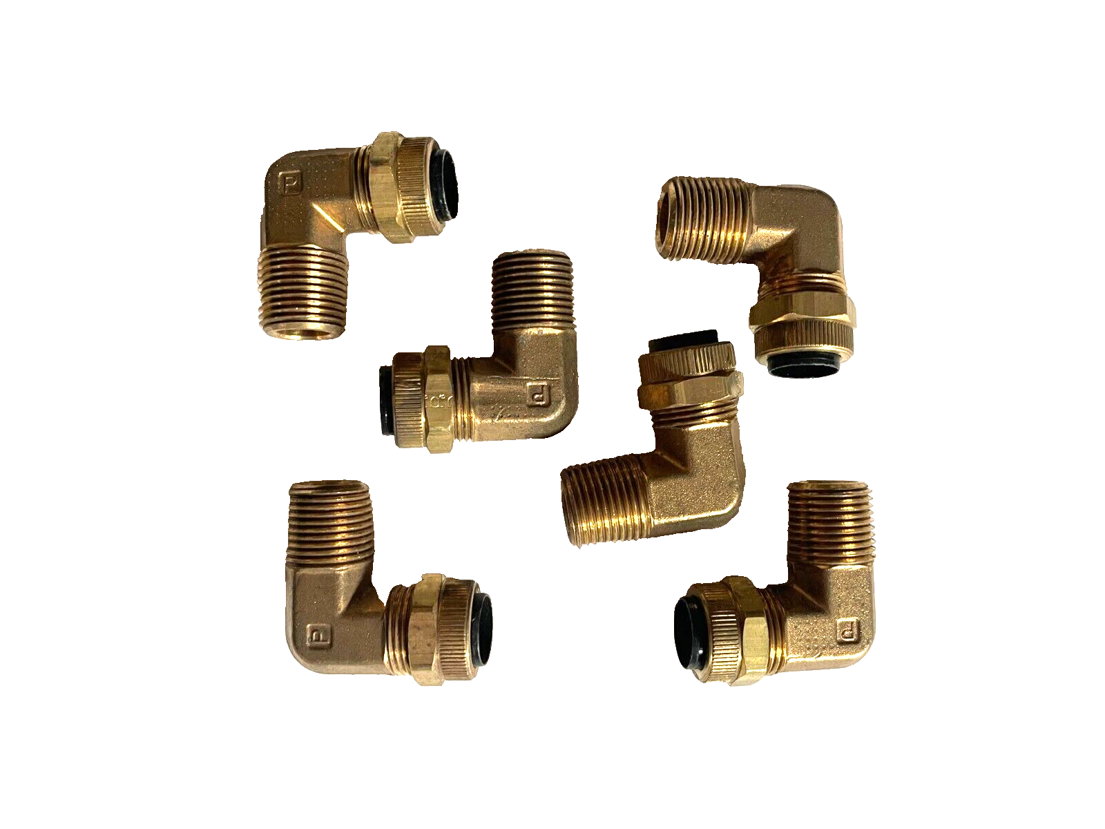Lot of 6 Parker Poly Tite Brass 90 degree 1/2" elbows 169P-8-6 150PSI ...