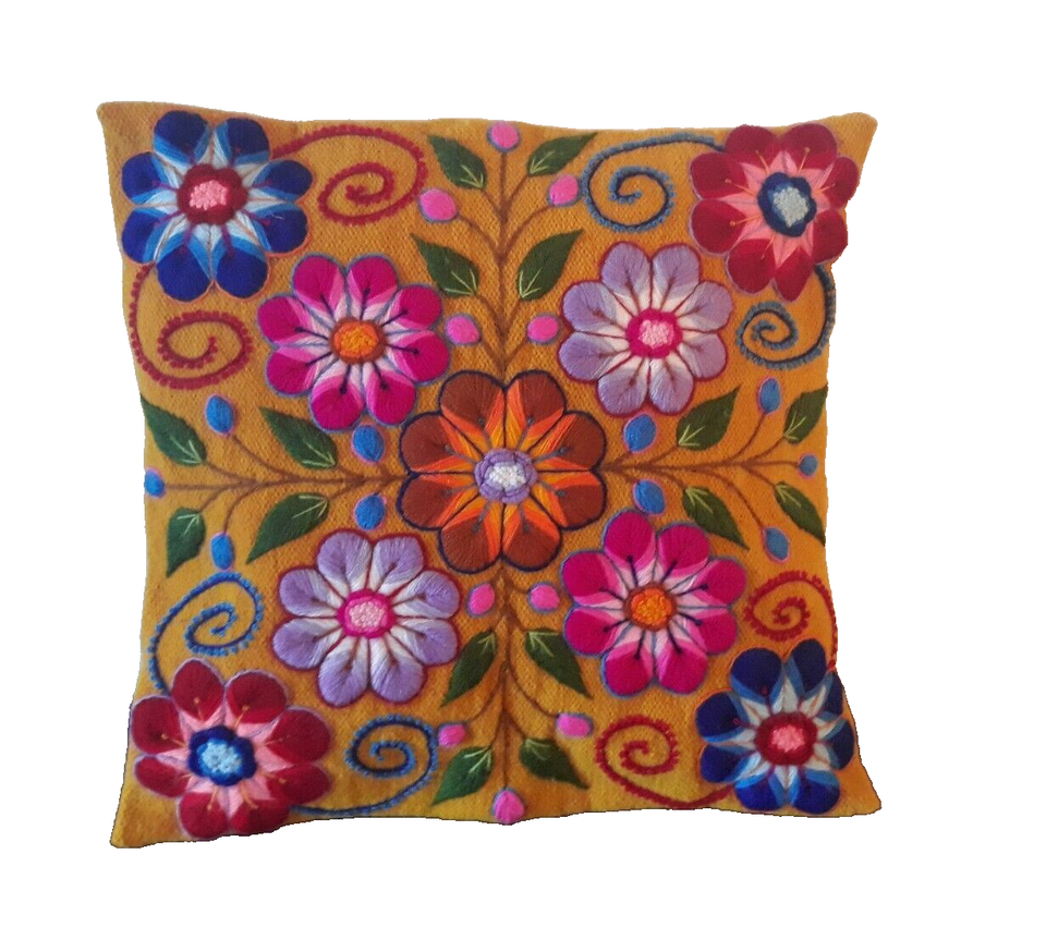 Decorative Peruvian Handmade Embroidered Floral Accent Pillow cover ...