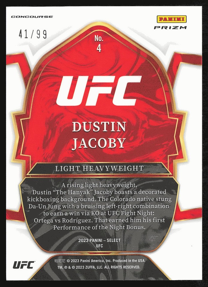 2023 Panini Select UFC #4 Dustin Jacoby Red Disco Prizms /99 | eBay