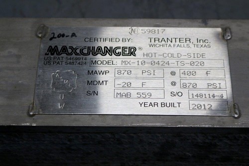 Tranter Inc. Maxchanger MX-10-0424-TS-020 Welded Plate Heat Exchanger ...