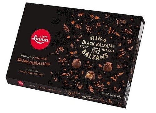 Latvian Laima chocolate candy box - gift with Riga Black Balsam liqueur ...