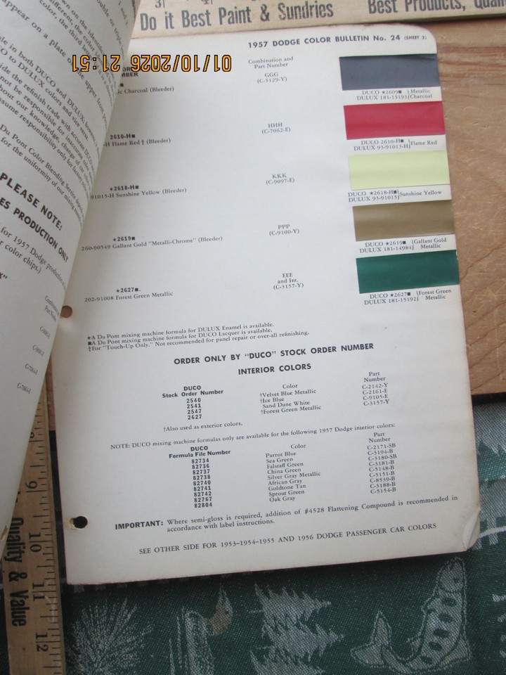 1957 dodge & truck Color Chip Paint Brochure Chart by Du Pont | eBay