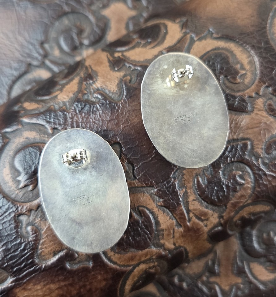Native American Signed C.S. BMOP Large Post Earrings Pink 925 Sterling ...