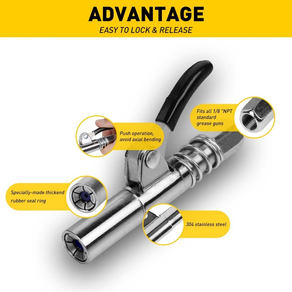 1 PCS Grease Gun Coupler Quick Release Lock Oil Injection Nozzle NPTI/8 ...