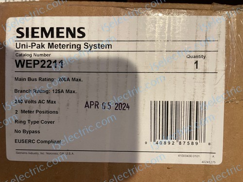 SIEMENS WEP2211 200 Amp 2 Gang 125A Meter OH/UG EUSERC 1 PH 3 Wire Ring ...