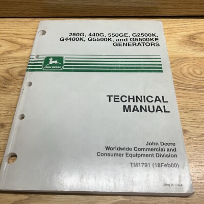 Official John Deere 250G G2500K G5500KE Generators Technical Manual ...