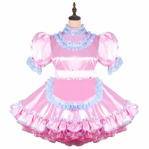 Maid Sissy Girl Pink Satin Lockable Dress Cosplay Costume Custom Made