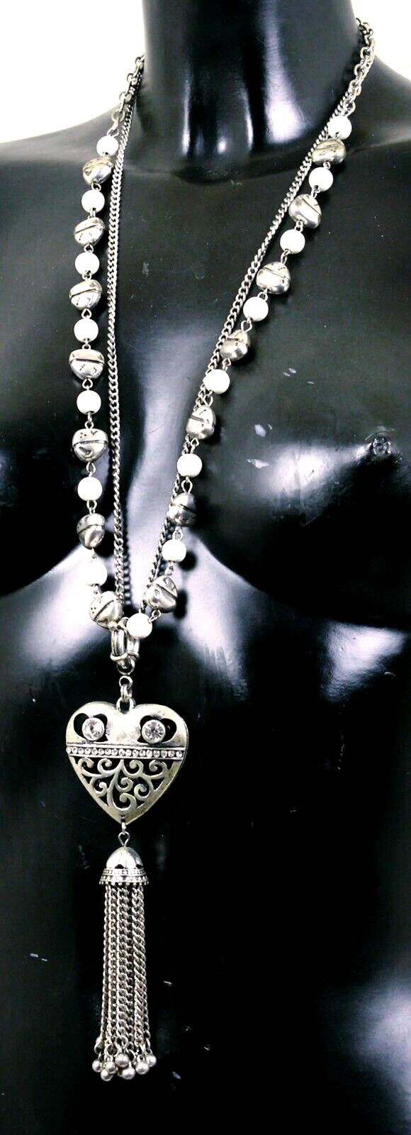 PRANELLA Necklace Made by Hand Boho Heart Pendant Metal Silver Stones ...