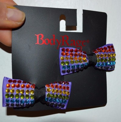 Body Rage by Spencers RAINBOW Gems Bow Ribbon Barrette Hair Clip **NEW ...