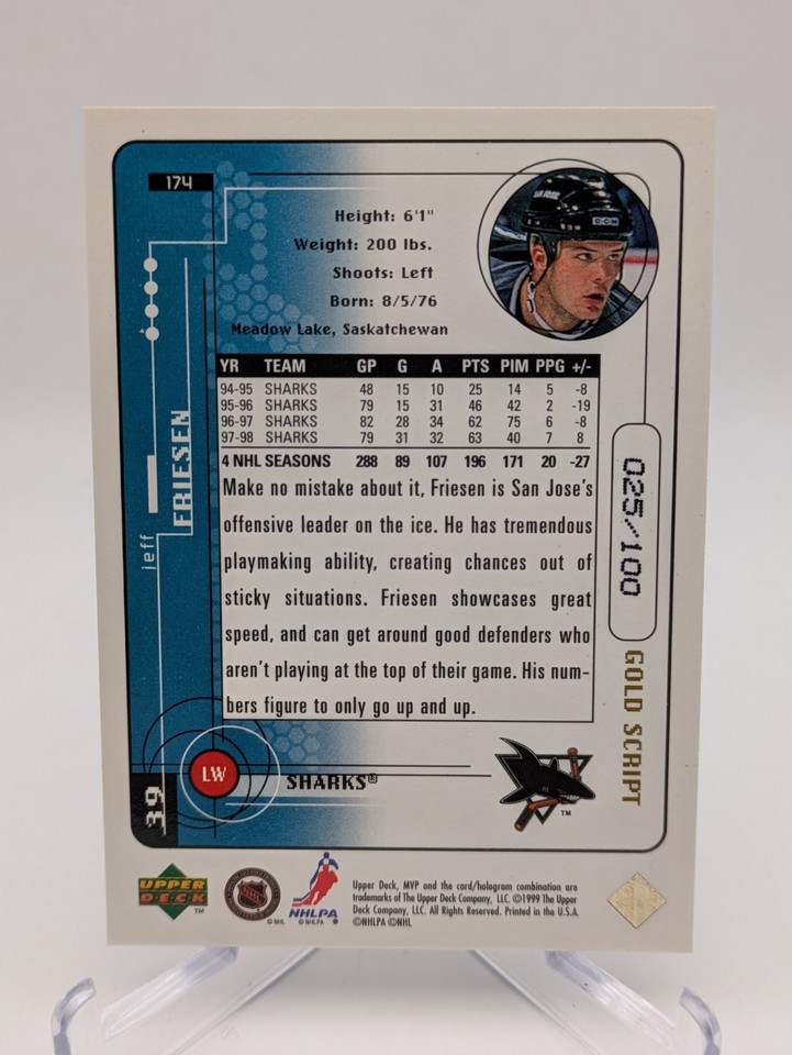 💥 RARE 1998-99 Upper Deck MVP GOLD Script Jeff Friesen #174 #25/100 ...