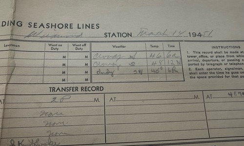Pennsylvania-Reading Seashore Lines Train Movements Record-Wildwood, NJ ...