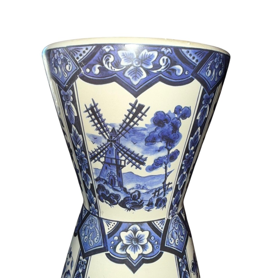Vintage Blue And White Windmill Scenic Vase Unsigned Home Decor Floral ...