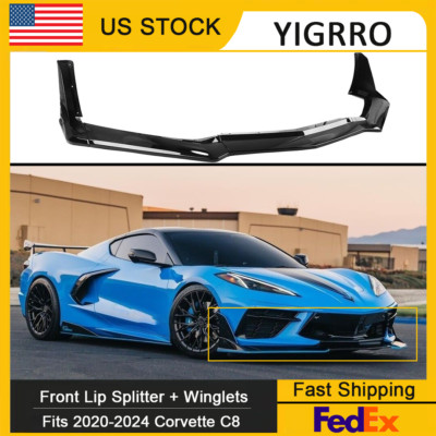 For 2020-24 Corvette C8 Z51 STG 3 Winglets Gloss Black Front Bumper Lip ...