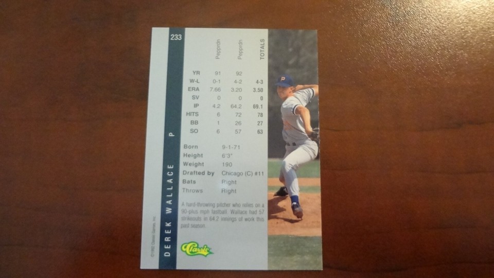 1992 CLASSIC GAMES INC. # 233 FOUR SPORT COLLECTION DEREK WALLACE ...