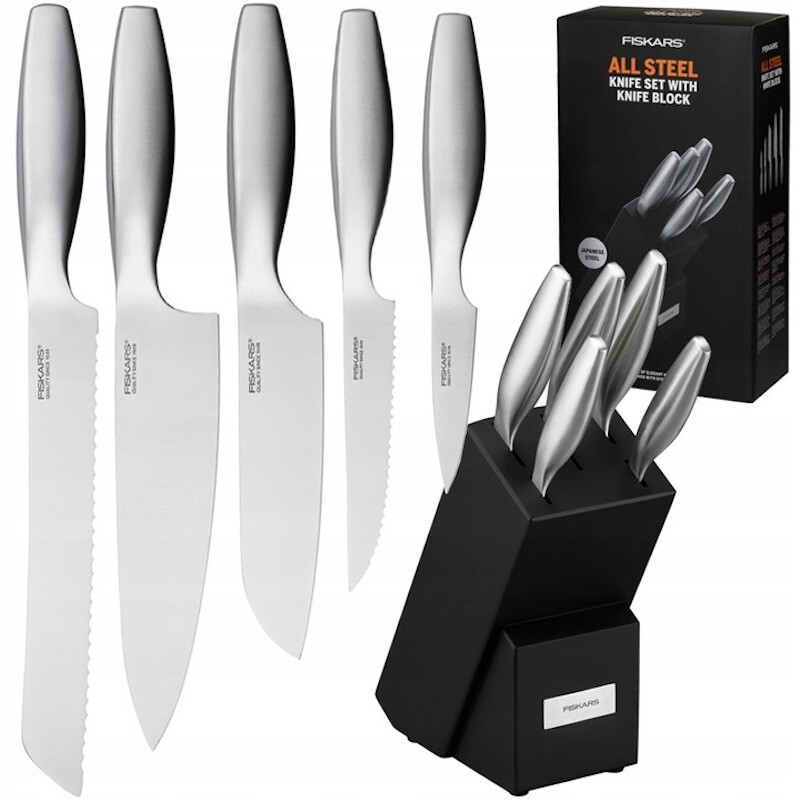 FISKARS ALL STEEL MESSERBLOCK, 5 KÜCHENMESSER, MESSER, JAPANISCHER ...