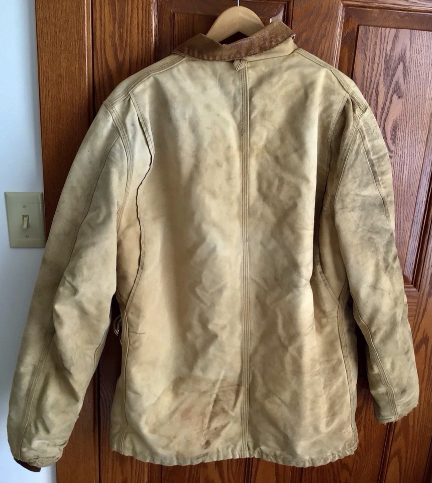 VINTAGE CARHARTT BROWN CANVAS INSULATED DISTRESSED WORK MENS JACKET ...