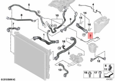 Genuine BMW G11 G12 G30 G31 G32 520i Pipe Radiator-Expansion Tank ...