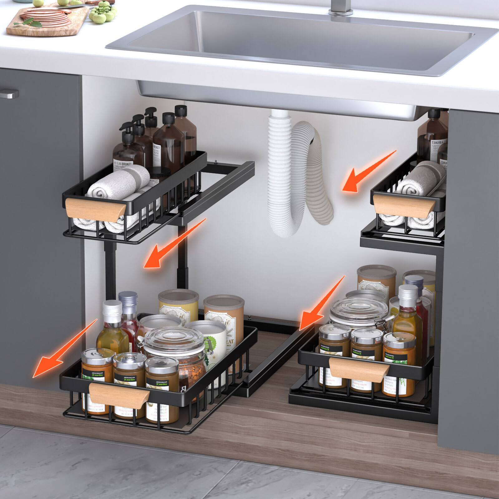 2-Tier Under Sink Sliding Organizer Cabinet Storage Shelf Rack for ...