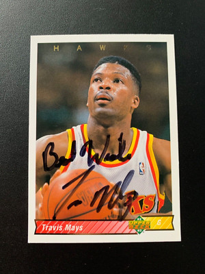 Travis Mays Signed 1992-93 Upper Deck #379 Card Atlanta Hawks Autograph ...