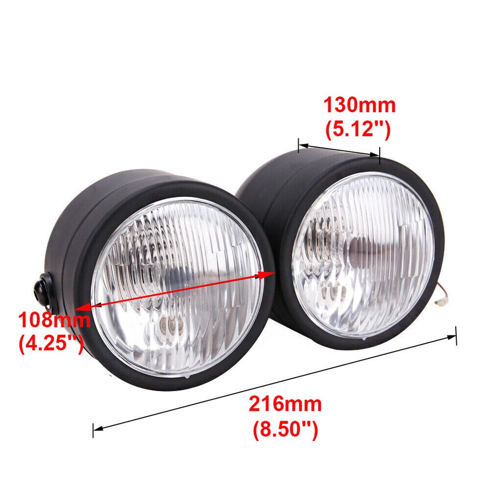 Universal Street Motorcycle Black Front Twin Headlight Double Dual Lamp ...