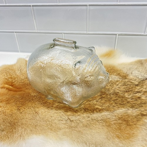 Vintage Anchor Hocking Large Clear Textured Glass Piggy Bank Coin Penny ...