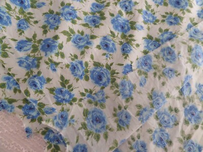 Vtg Blue Roses fabric 72" x 28" 100% cotton | eBay