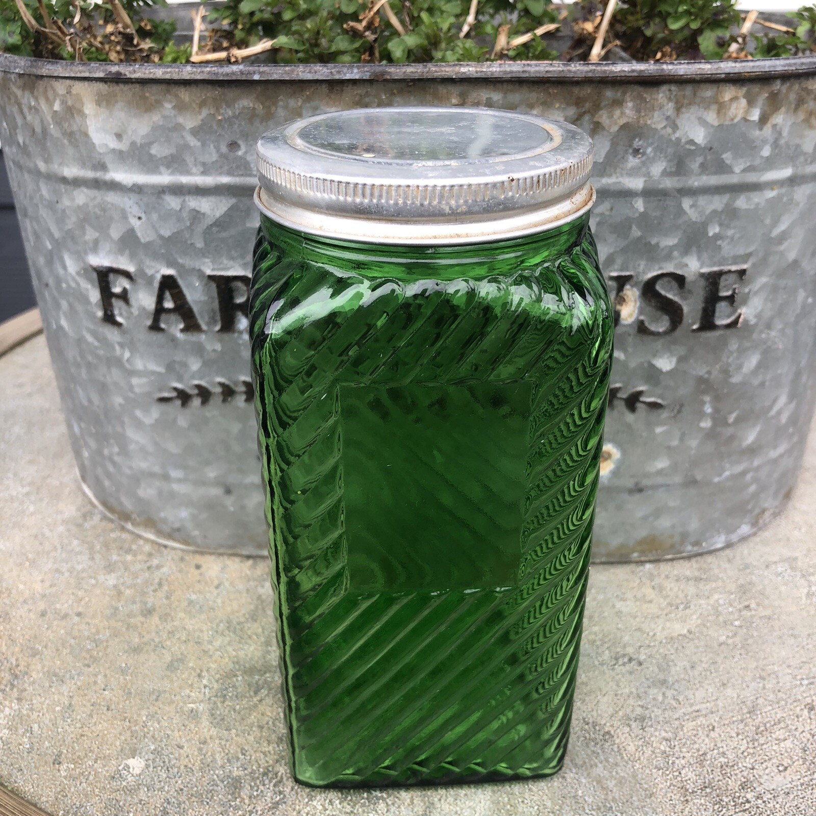 VTG 1930's Owens ILLINOIS Emerald Green Ribbed Glass Hoosier Canister ...