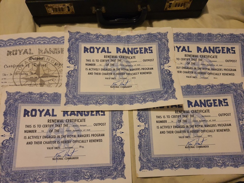 1990's ROYAL RANGERS Collectables, Briefcase, Patches, Books, Paperwork ...
