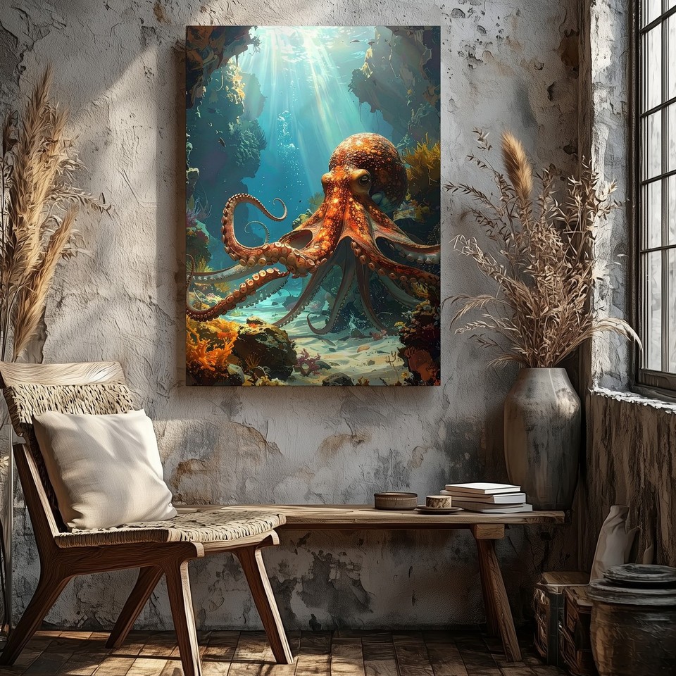 Hyper-Realistic Octopus In Underwater Canyon Canvassunlit Ocean Art ...