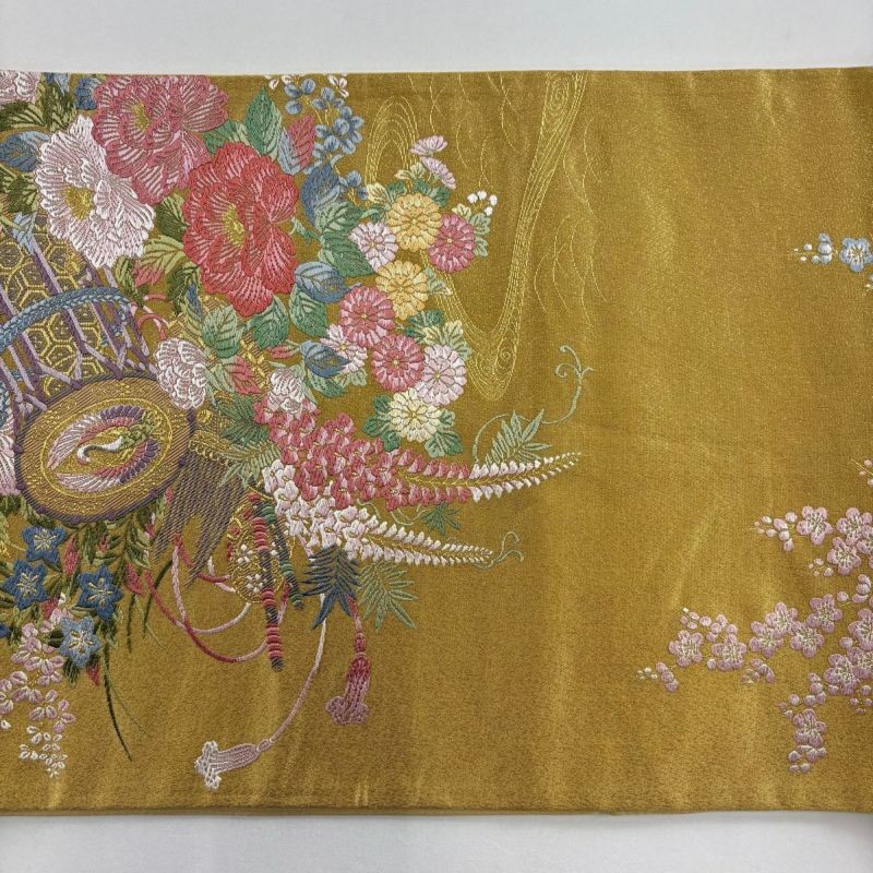 Japanese Silk Fukuro obi Yamato Japanese musical instruments Grass and ...