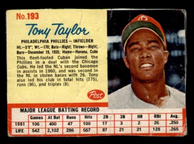 1962 Post Baseball #193 Tony Taylor PR *d2 | eBay