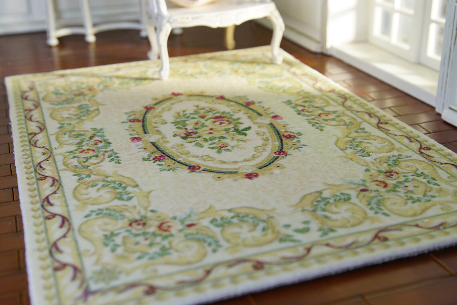 Vintage Fresh Green Leaves & Swirls Red Rose Floral Dollhouse Miniature ...