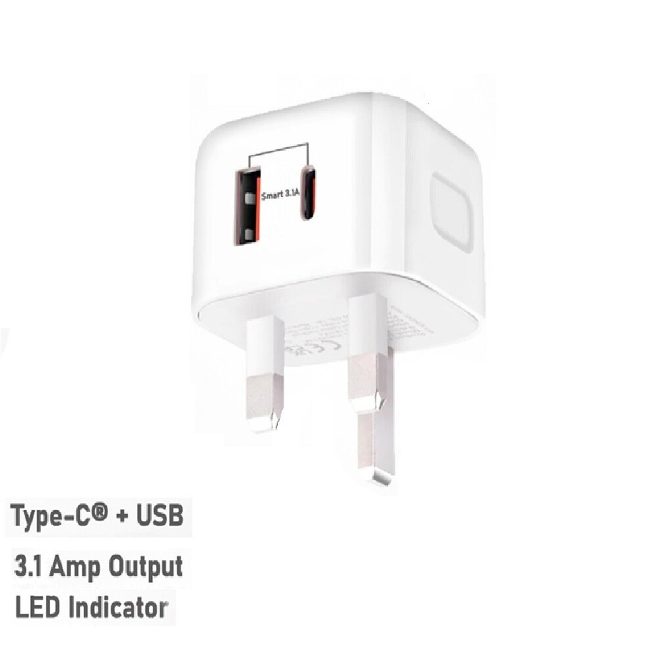 Home Charger Mains USB 3 Pin UK Wall Plug Adapter Charging for Phones ...