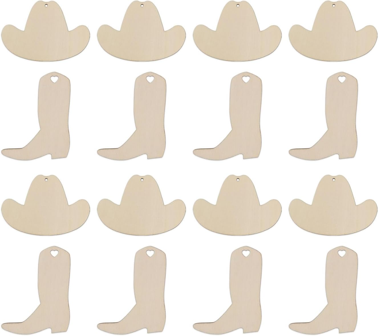 30Pcs Mini Cowboy Hat and Boot Wood DIY Crafts Cutouts Blank 2" Wooden ...