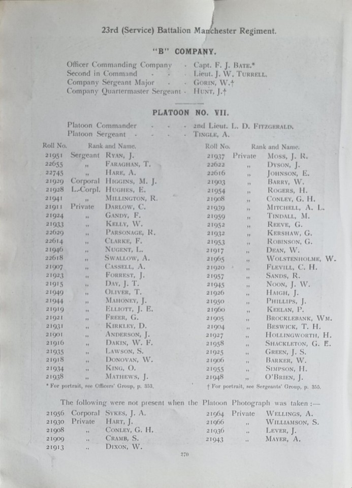 1917 WW1 PRINT MANCHESTER REGIMENT 23rd SERVICE BATTALION B COMPANY ...